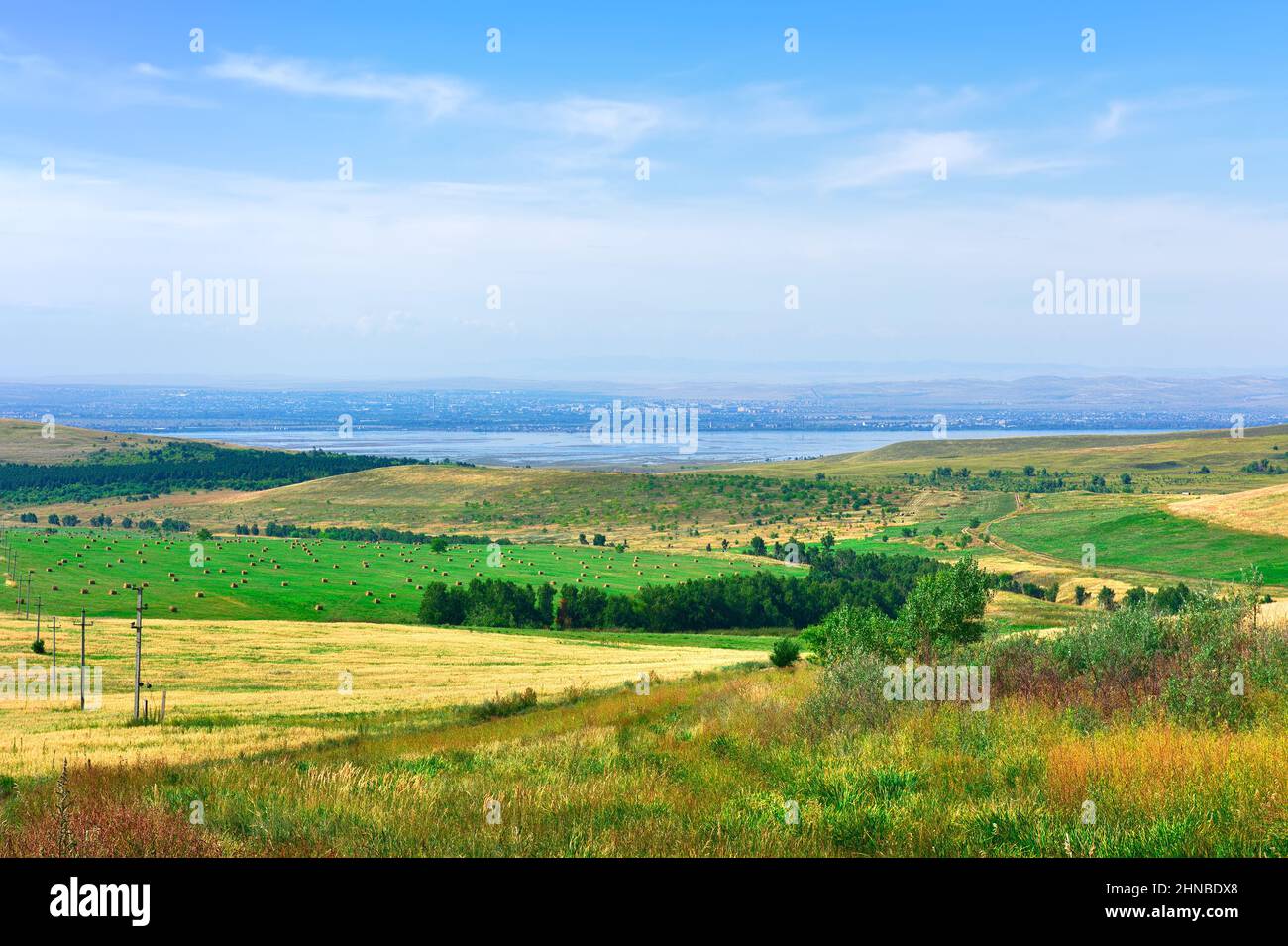 Fields in the suburbs of Abakan on the bank of the Yenisei River Stock ...
