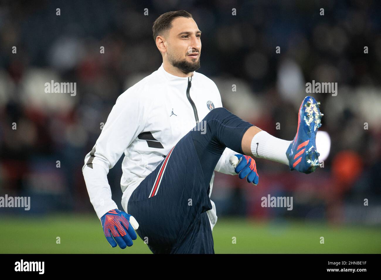 Goalkeeper Gianluigi Donnarumma of Paris Saint-Germain warms up before ...