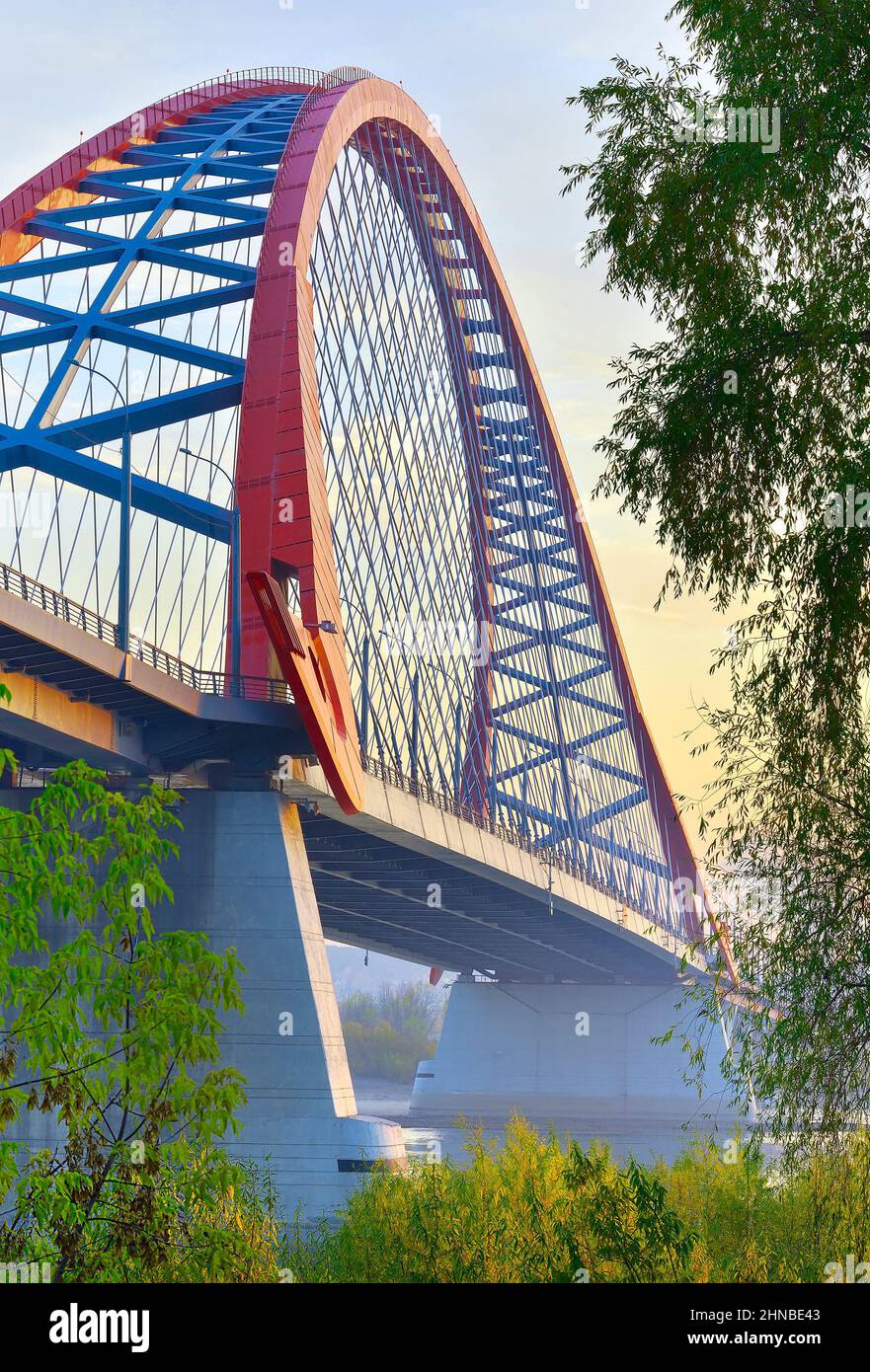 Bugrinsky bridge in golden autumn. Arched automobile bridge on the ...