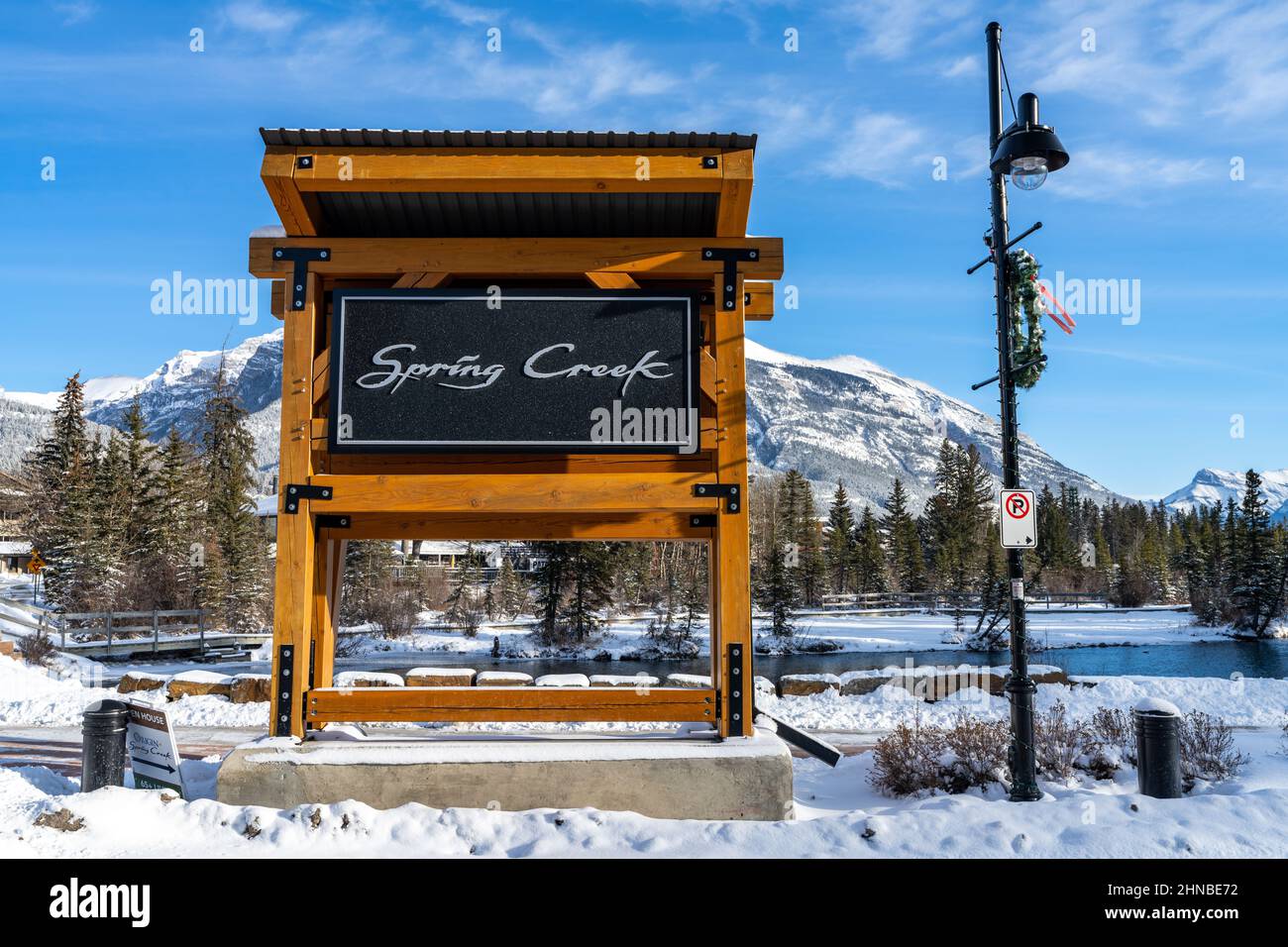 Spring Creek Boardwalk in winter. Town of Canmore, Alberta, Canada ...