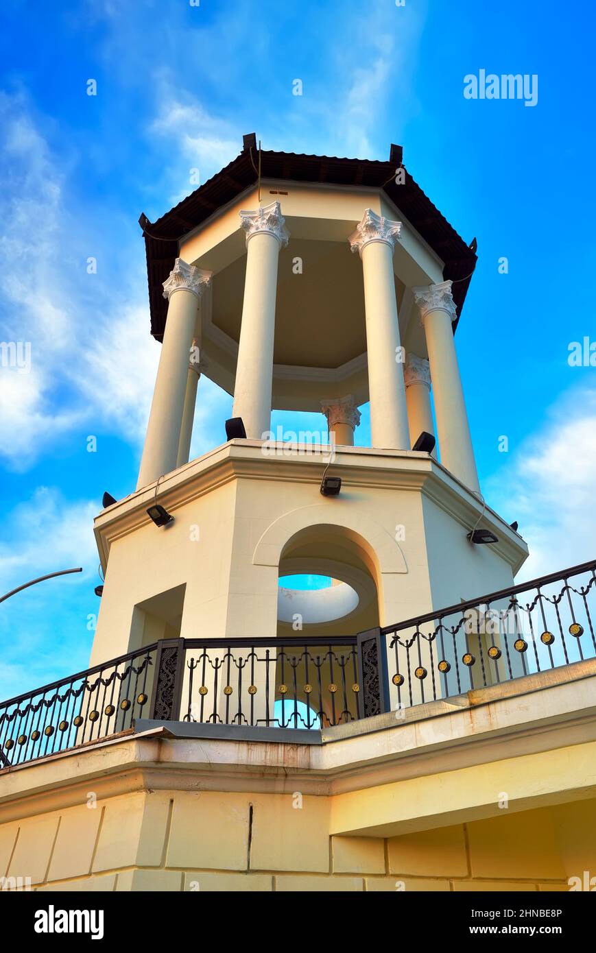 Greek gazebo with columns at the sea station in Sochi, Russia, 2021 ...