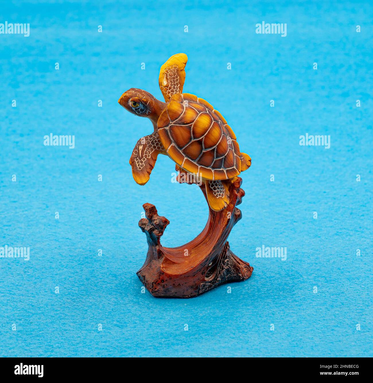 Wooden turtle with blue background Stock Photo - Alamy