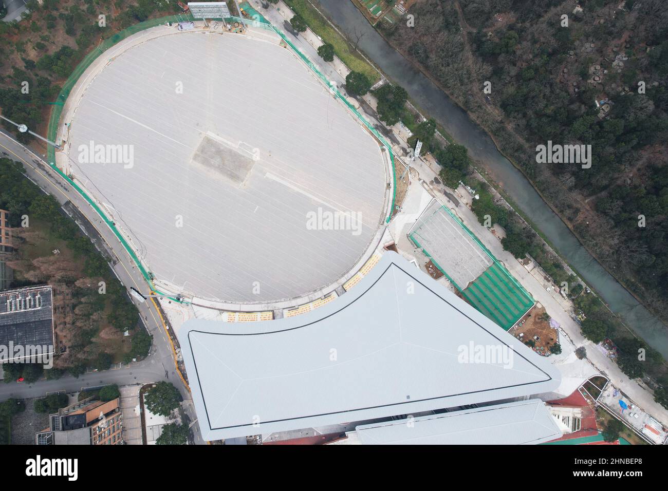HANGZHOU, CHINA - FEBRUARY 16, 2022 - An aerial view of the cricket ...