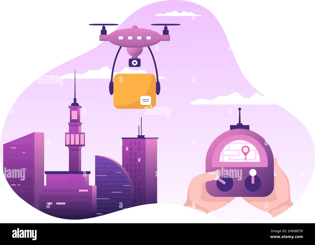 Delivery Service use Drone Background Vector Illustration. Employee ...