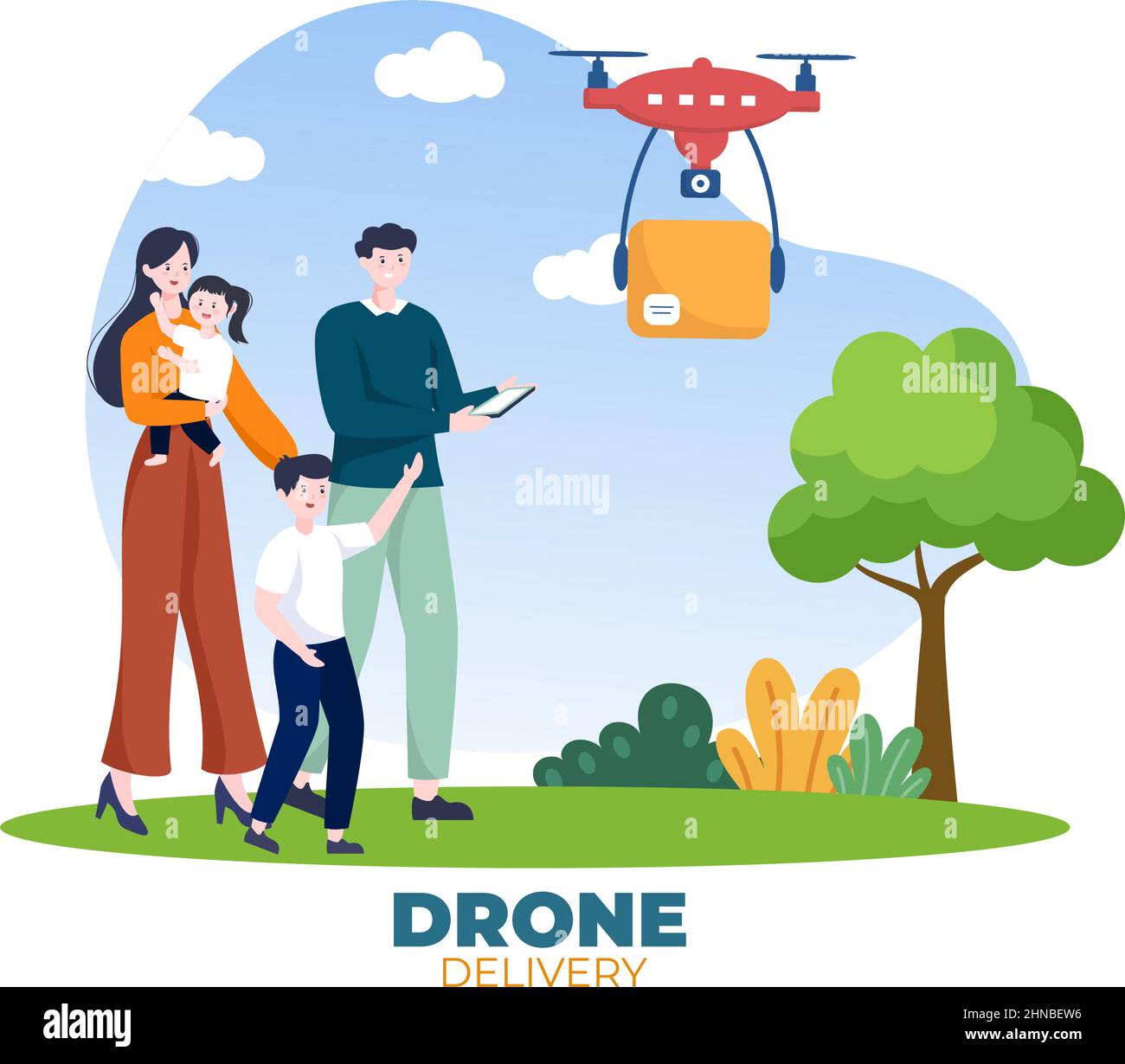 Delivery Service use Drone Background Vector Illustration. Employee ...