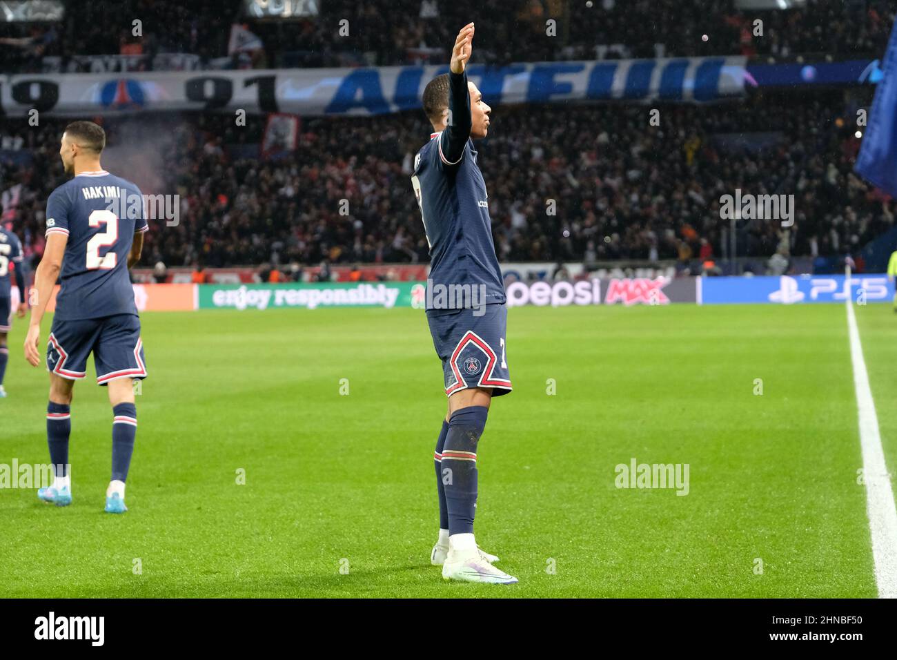 Paris, France. 16th Feb, 2022. Joy of PSG Forward KYLIAN MBAPPE after ...