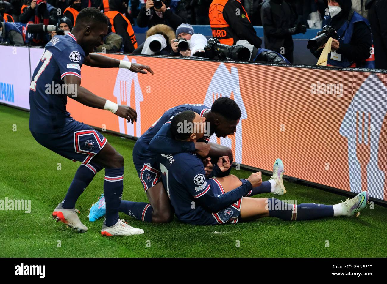 Paris, France. 16th Feb, 2022. Joy of PSG Forward KYLIAN MBAPPE after ...