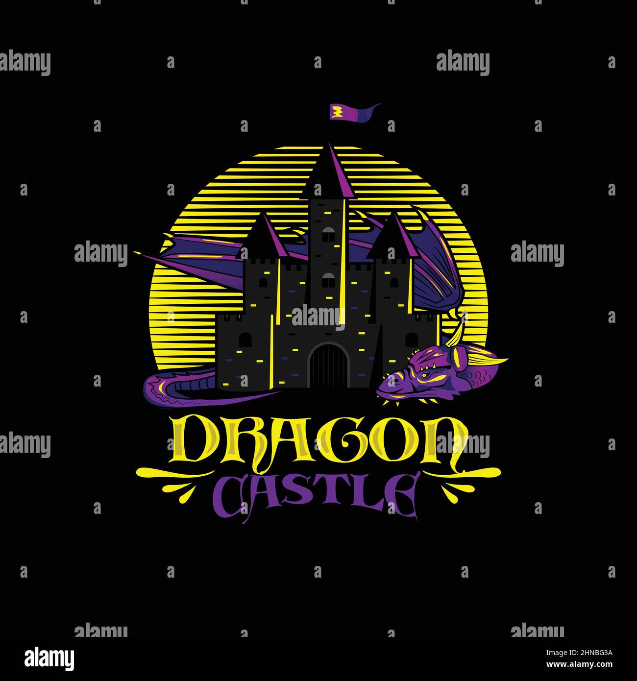 Dragon Castle Logo Illustration Design Template Stock Vector Image ...
