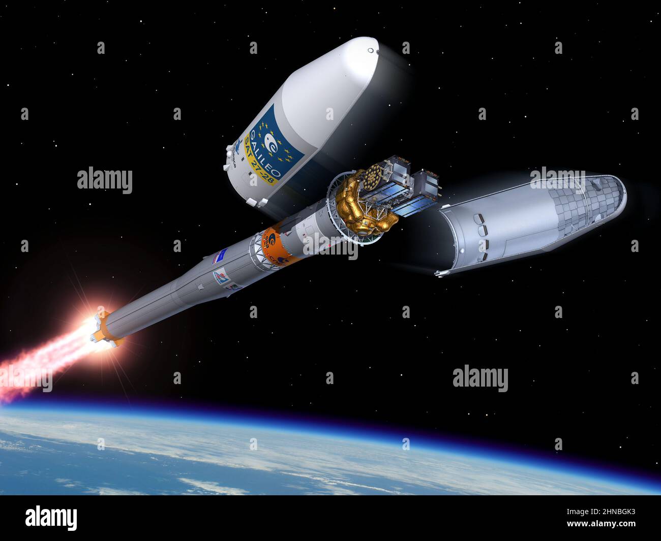 Galileo satellites launching into orbit, illustration Stock Photo - Alamy