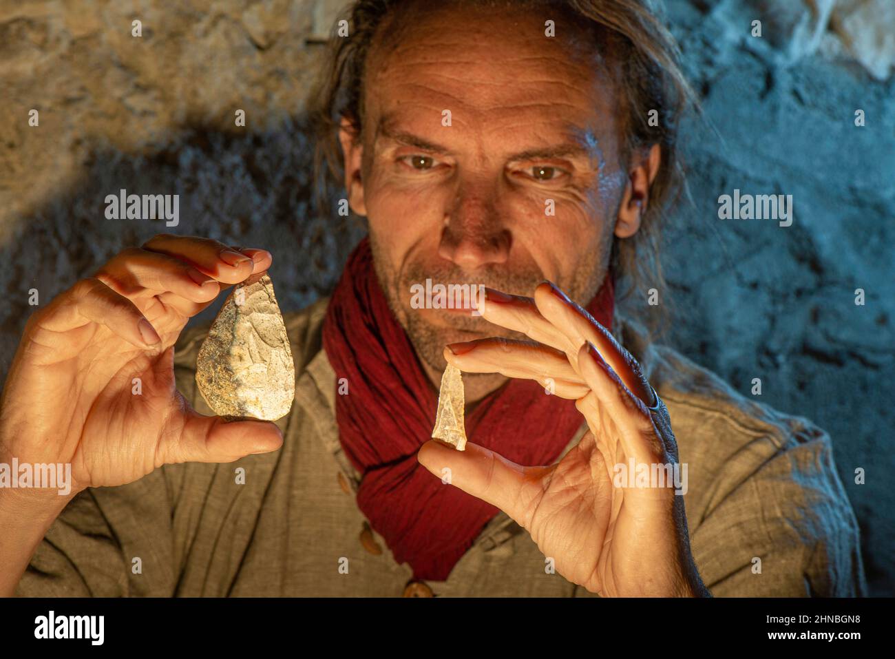 Flint tools, Grotte Mandrin, France Stock Photo - Alamy