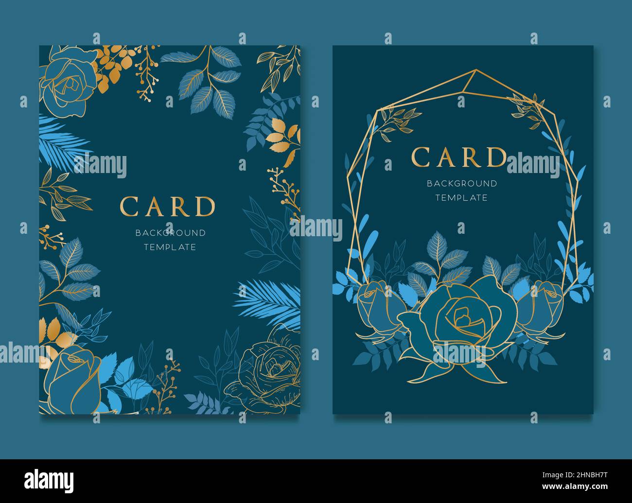 Navy Blue Card With Golden Leaves Wedding Template Stock Vector Image ...