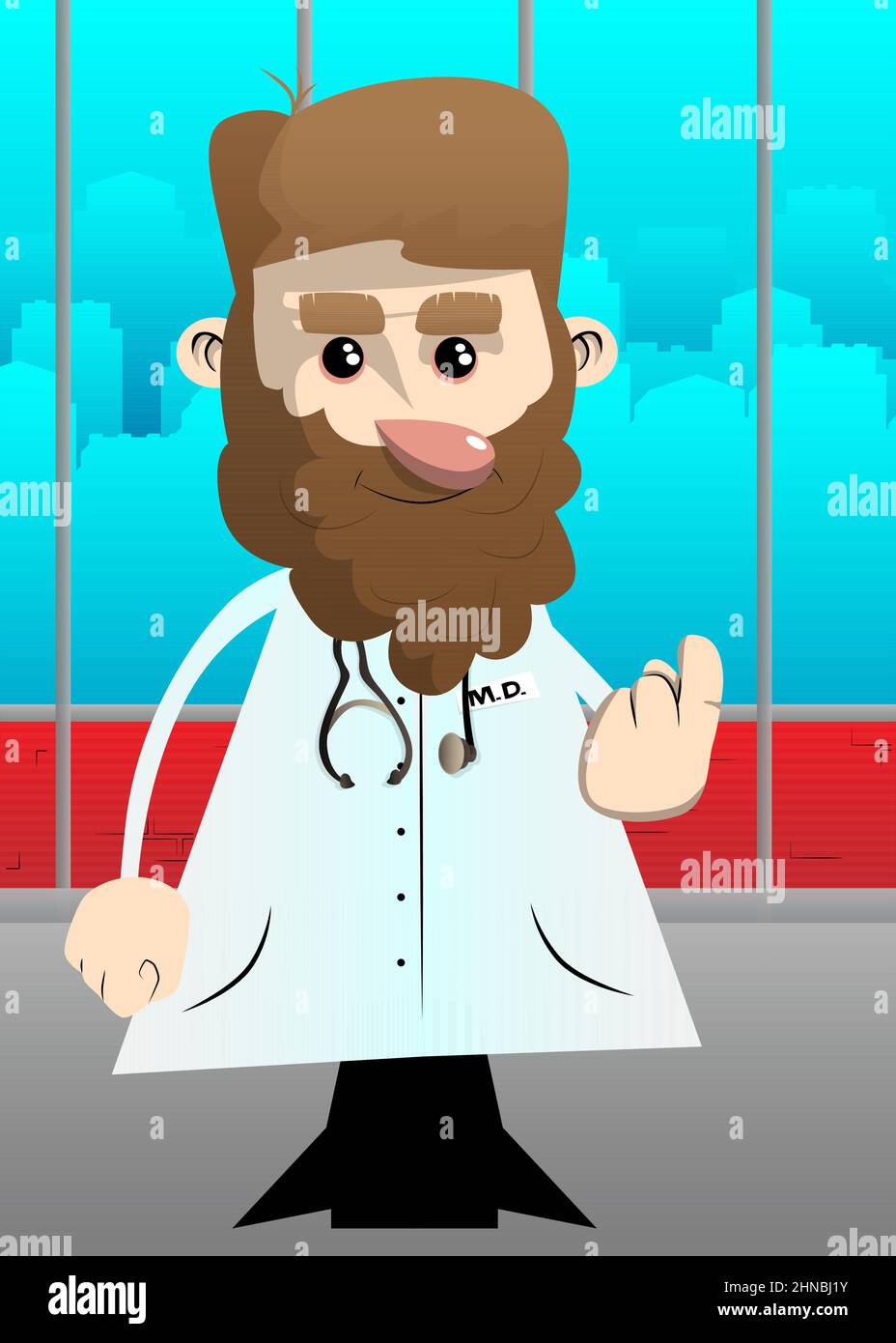 Funny cartoon doctor with inviting hand sign, to come here expression ...