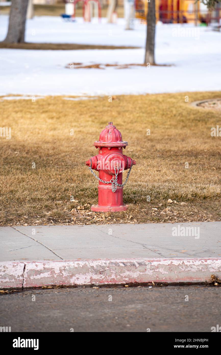 Red fire hydrant outdoors Stock Photo - Alamy