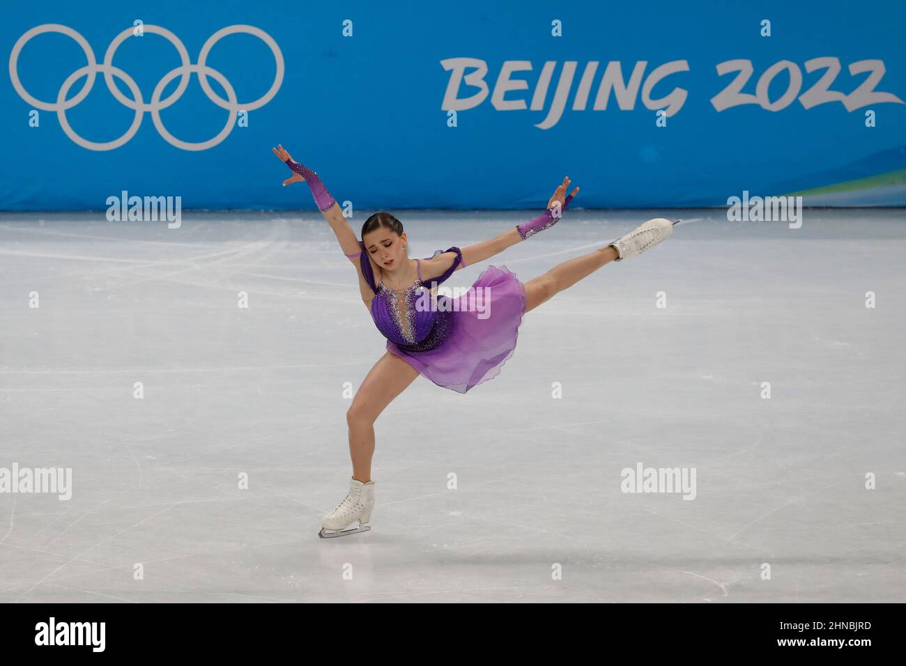 Beijing, Hebei, China. 15th Feb, 2022. Kamila Valieva (ROC) competes in ...
