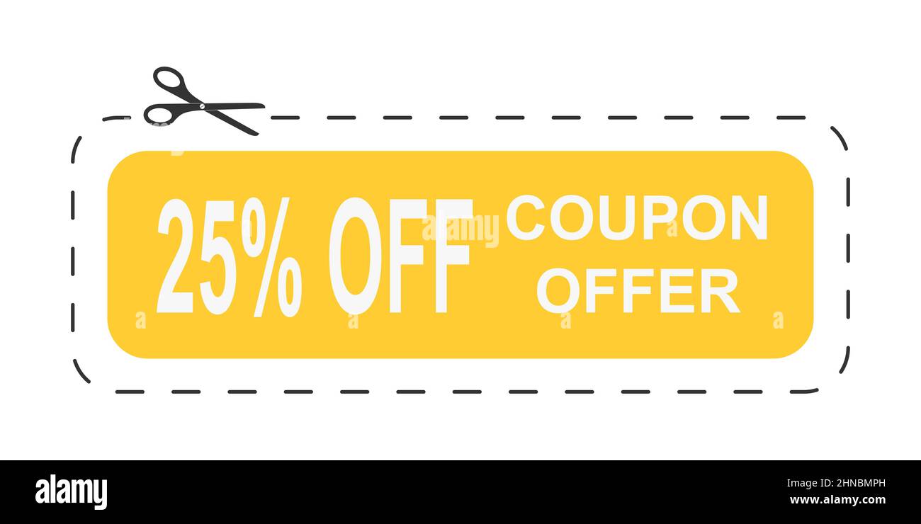 Sale coupon with 25 percent off text. Discount template with dotted cut ...
