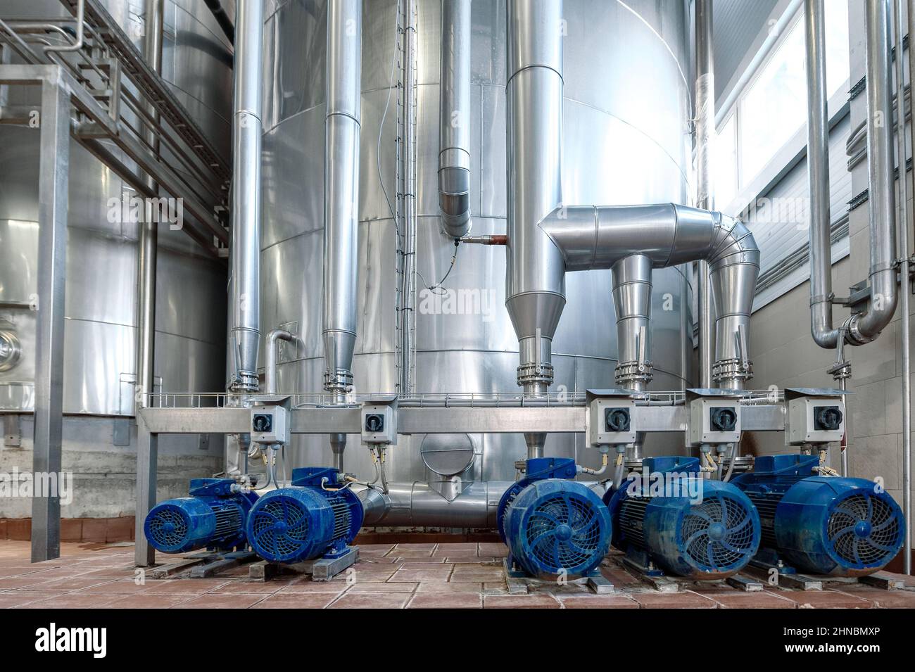 Pumping station for pumping liquids Complex steel piping system Stock ...