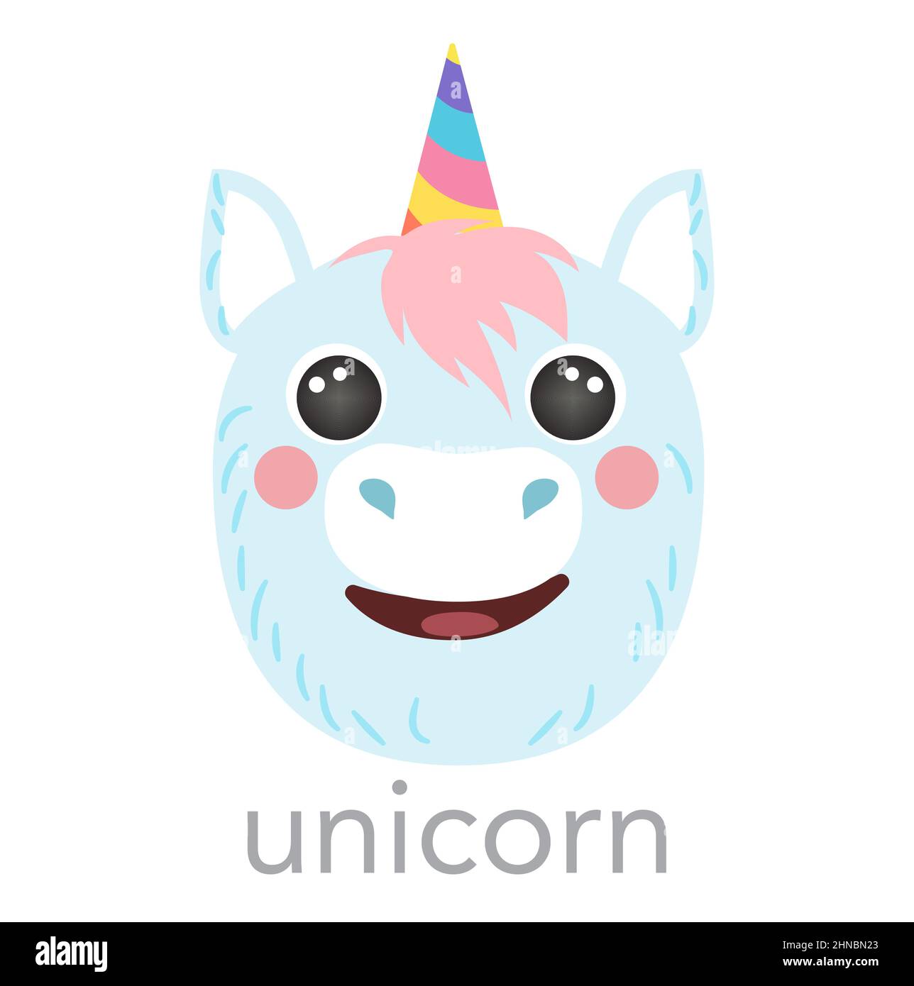 Unicorn blue Cute portrait smile head cartoon round shape animal face ...