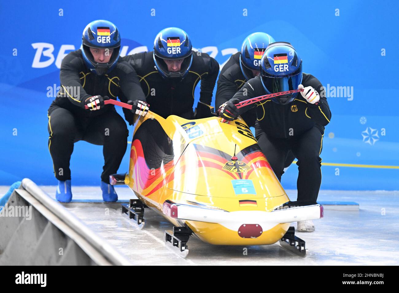 Yanqing, China. 16th Feb, 2022. Olympics, bobsleigh, four-man bobsleigh ...
