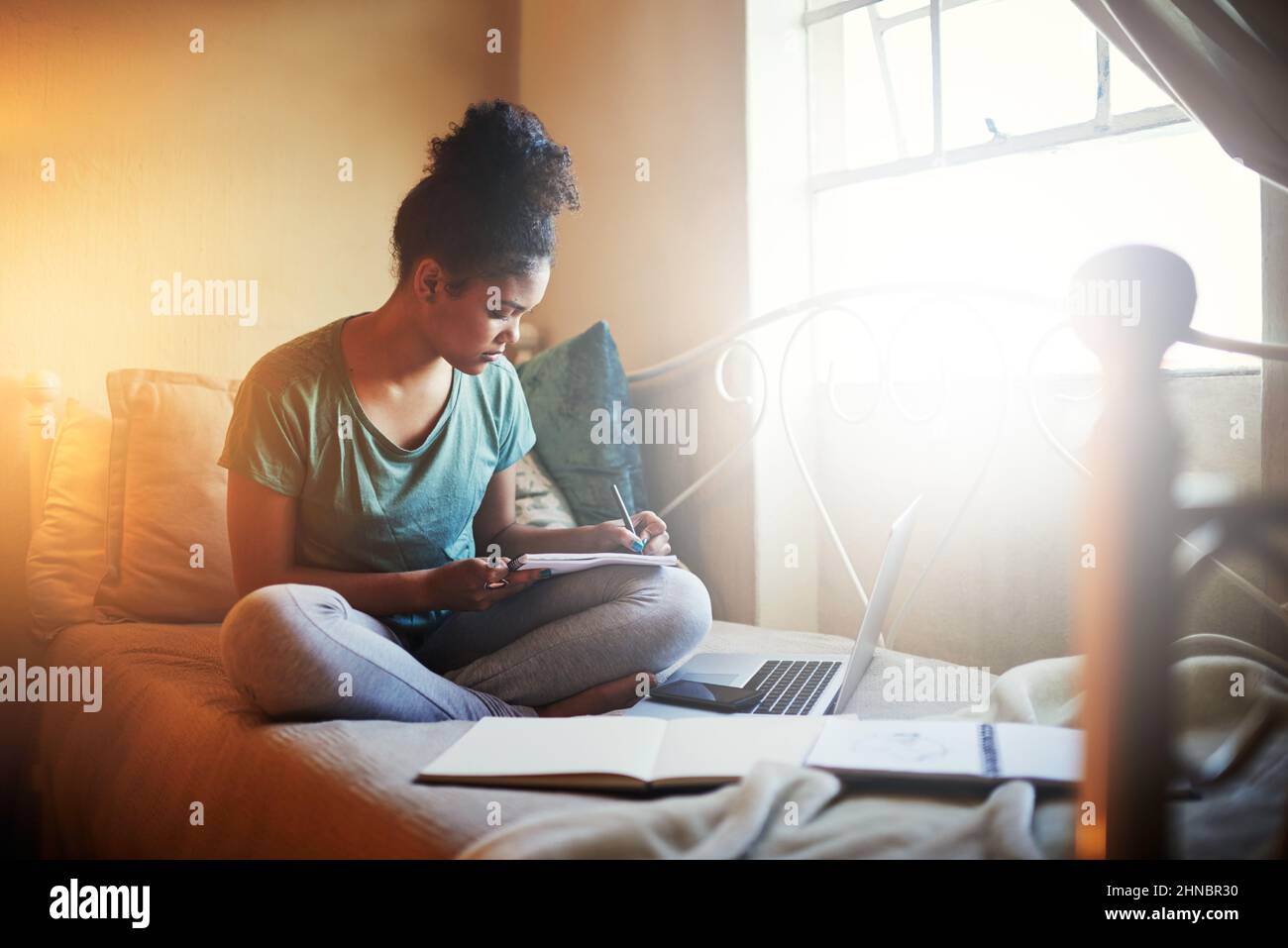 Immersed in her study material. Full length shot of a young female ...