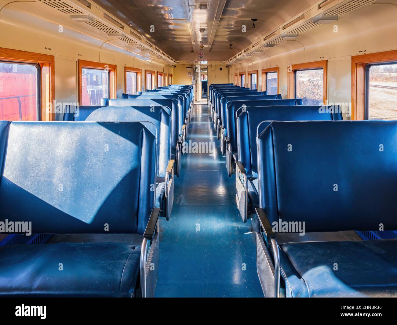 Interior view of an empty train at Oklahoma Stock Photo - Alamy