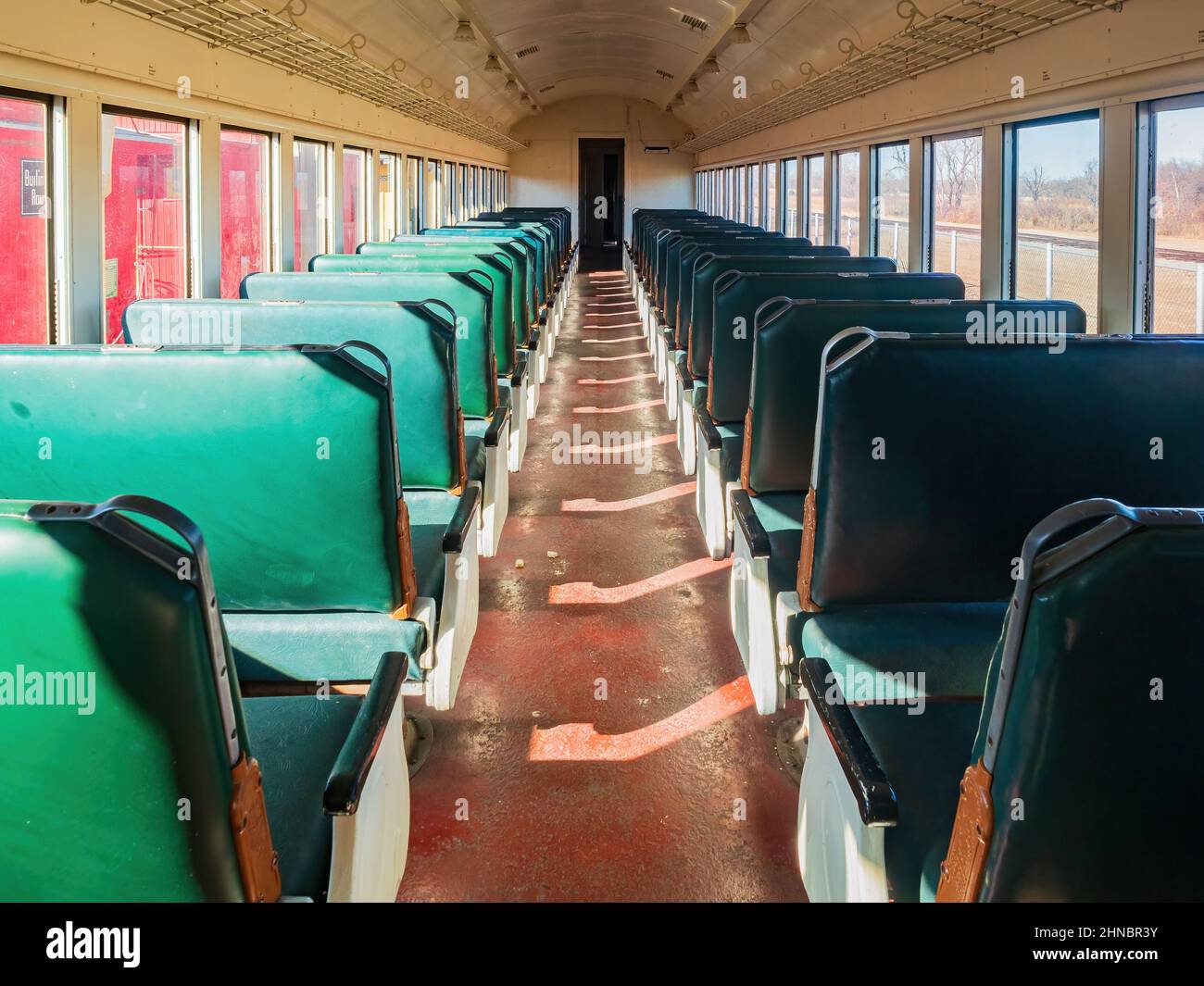 Interior view of an empty train at Oklahoma Stock Photo - Alamy