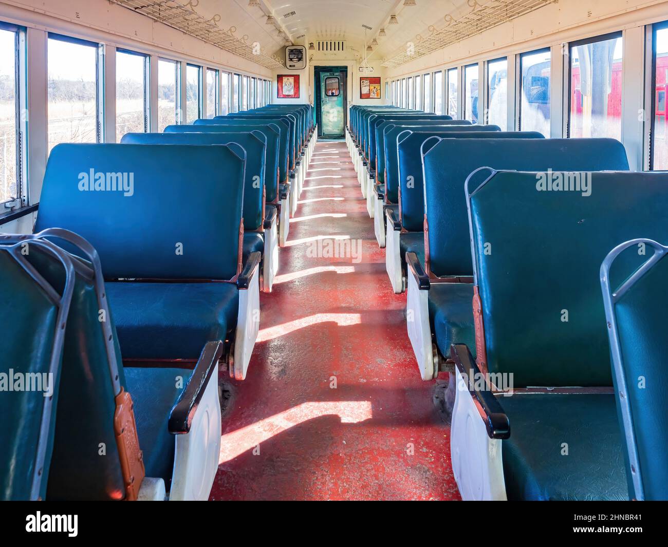 Interior view of an empty train at Oklahoma Stock Photo - Alamy