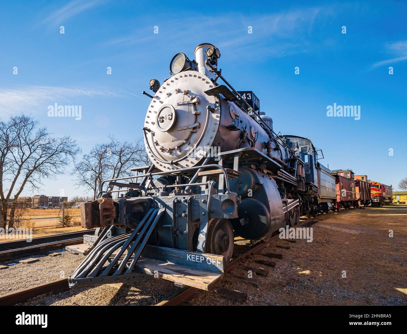 Sunny view of the Oklahoma Railway Museum at Oklahoma Stock Photo - Alamy