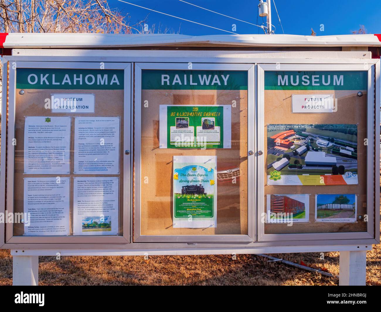 Oklahoma FEB 10, 2022 - Sunny view of the Oklahoma Railway Museum Stock ...