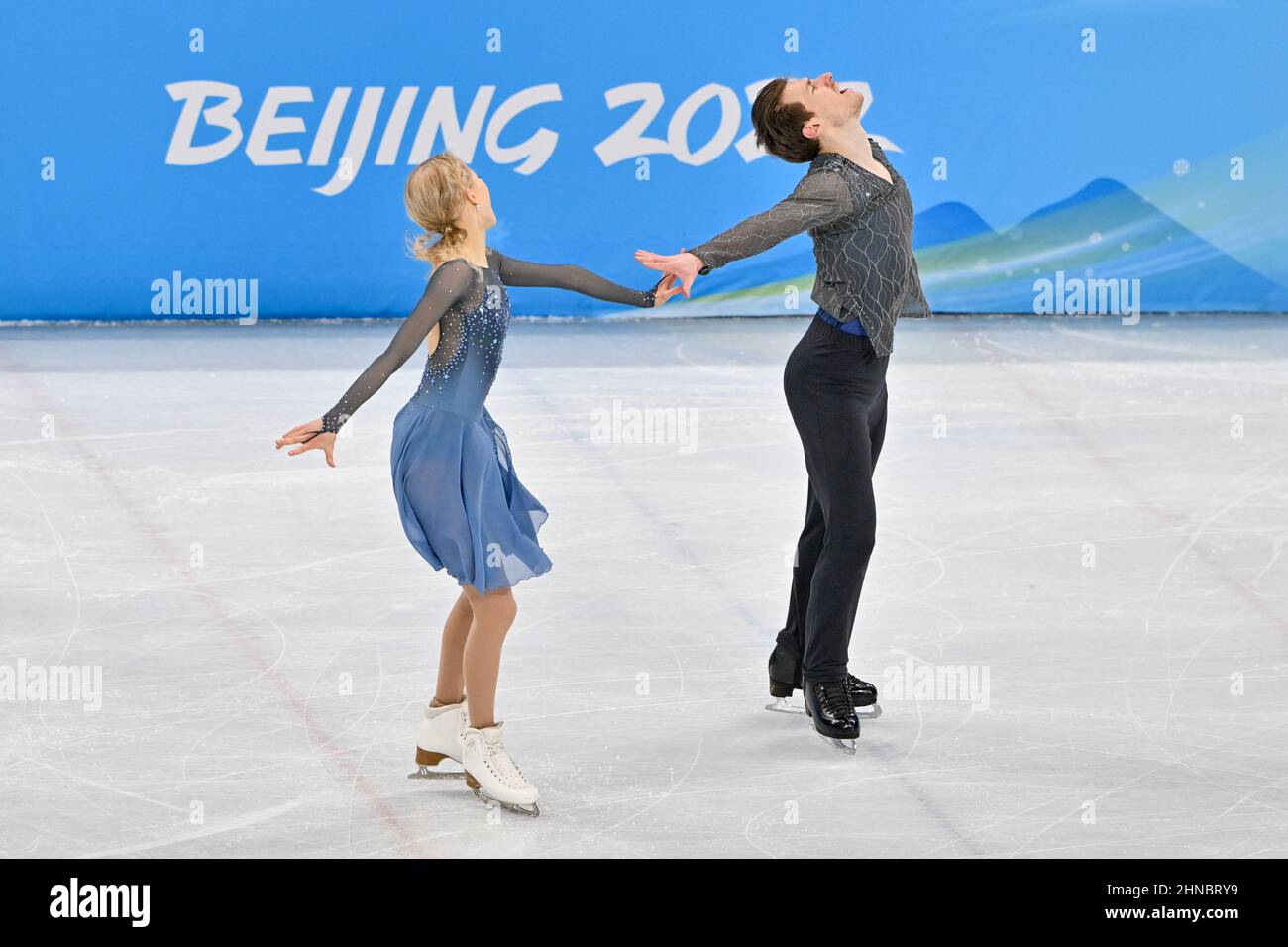 BEIJING, CHINA - FEBRUARY 14: Juulia Turkkila and Matthias Versluis of Team Finland skate during ...