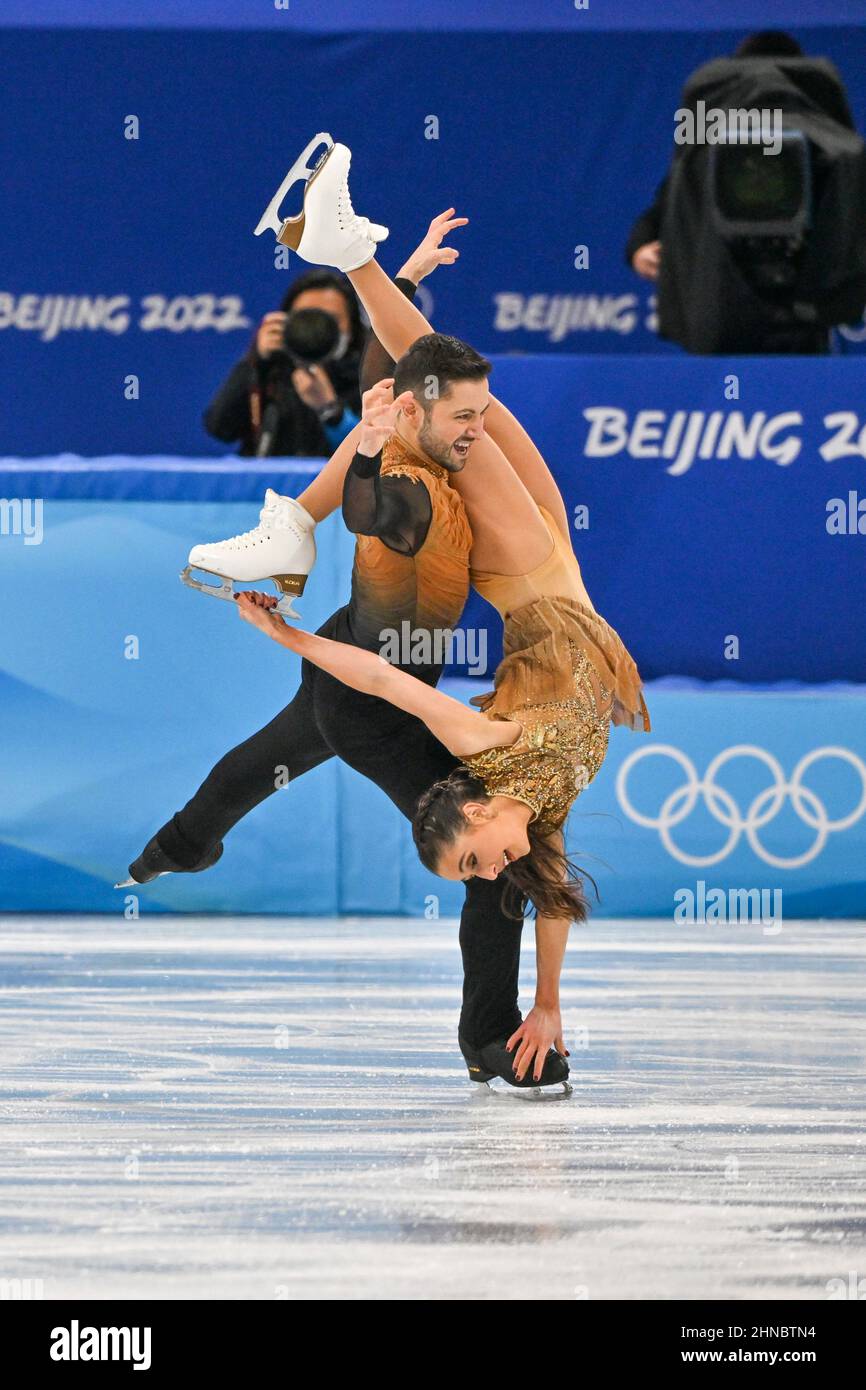 BEIJING, CHINA - FEBRUARY 14: Lilah Fear and Lewis Gibson of Great Britain react after the Ice ...
