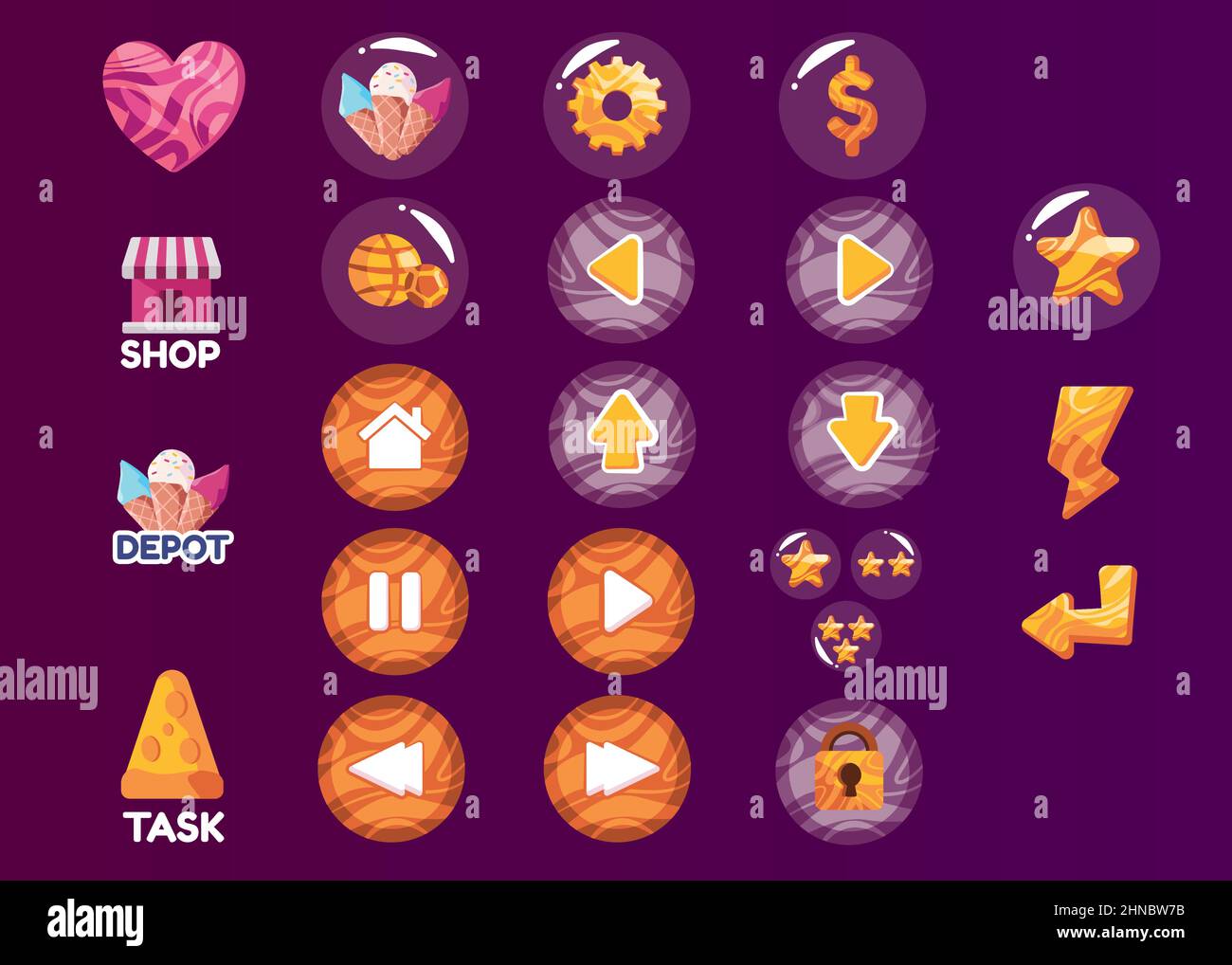 Game asset collection set of icon in bubble user interface button play ...
