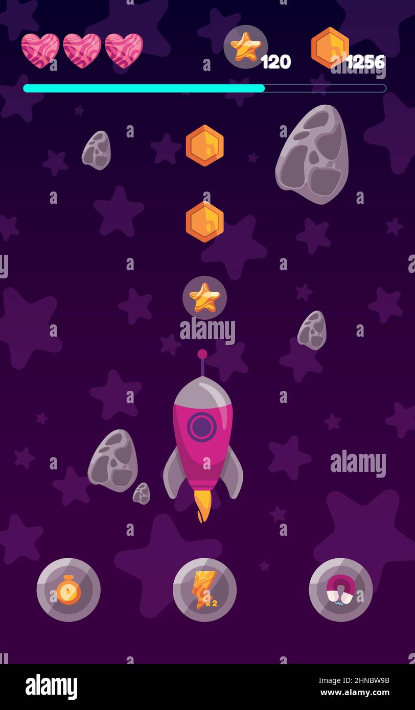 Space rocket shooting meteor user interface design game asset of kids ...