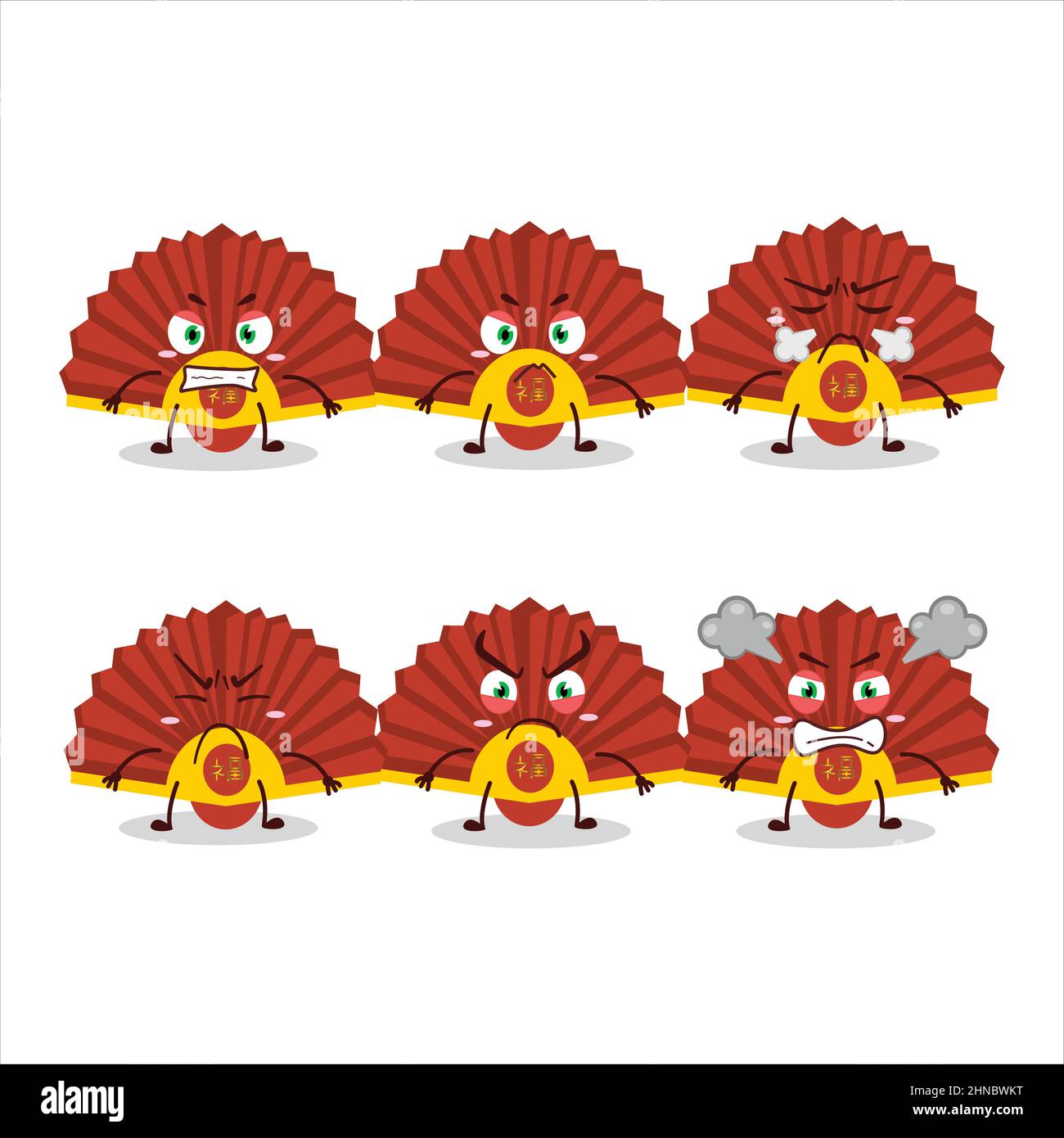 Red chinese fan cartoon character with various angry expressions ...