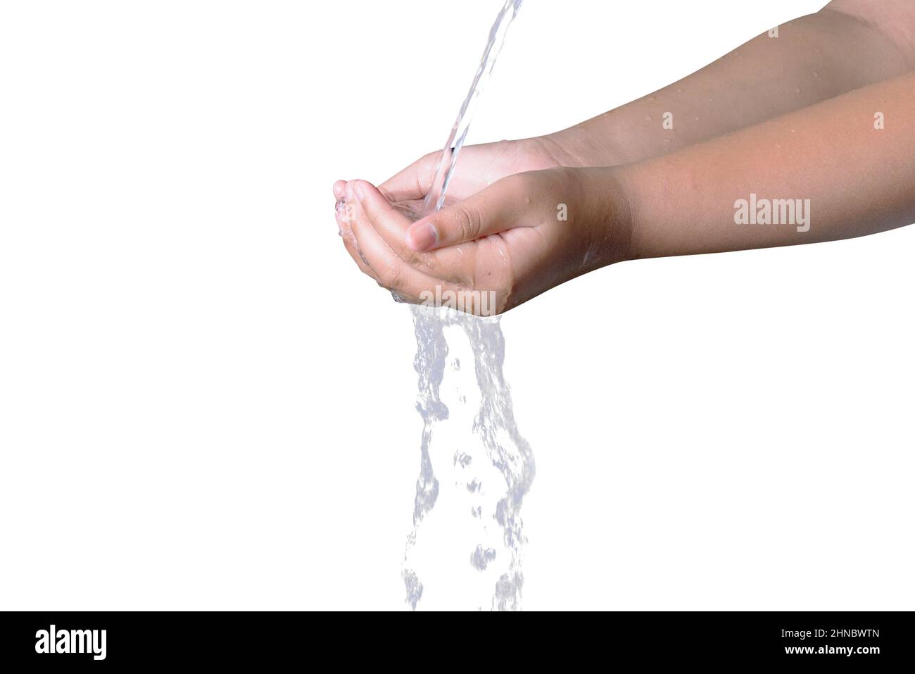 Muslim hands taking ablution before praying isolated over white ...