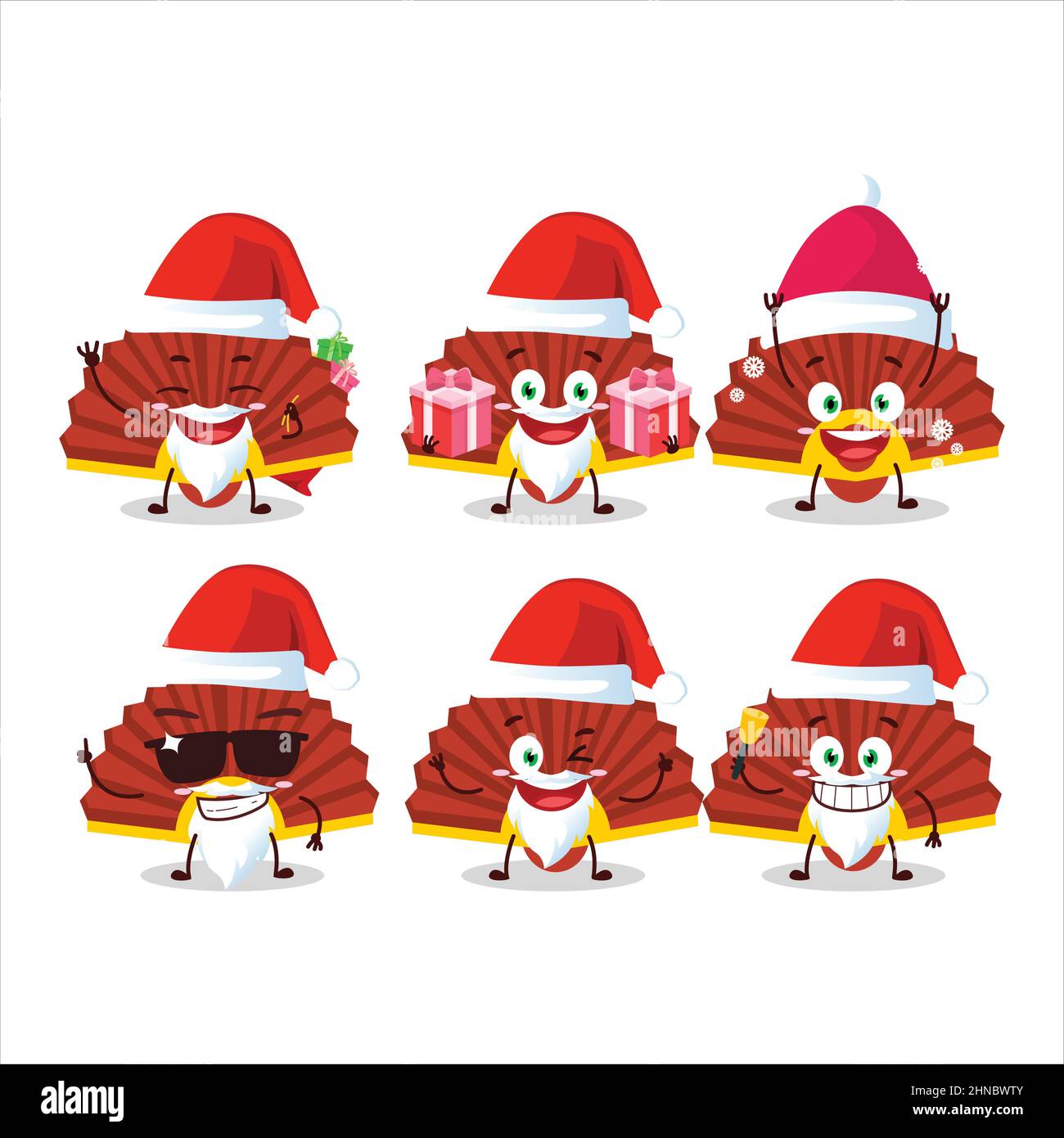 Santa Claus emoticons with red chinese fan cartoon character. Vector ...