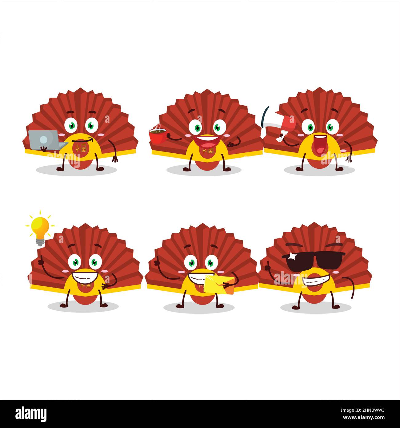 Red chinese fan cartoon character with various types of business ...