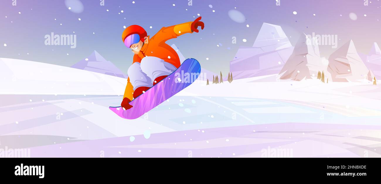 Extreme snowboarding winter sport, outdoors activity. Young sportsman ...