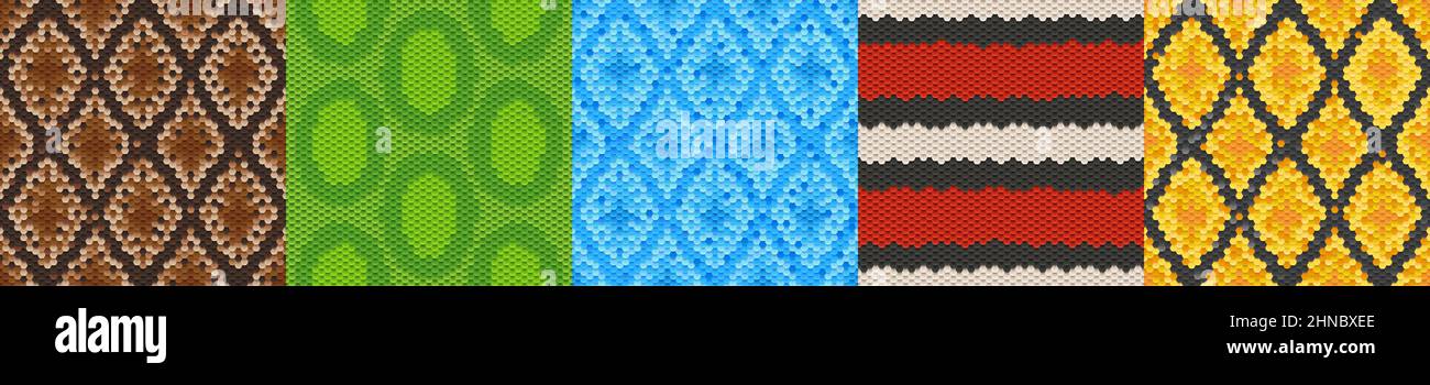 Textures of snake or lizard skin. Vector cartoon set of seamless ...