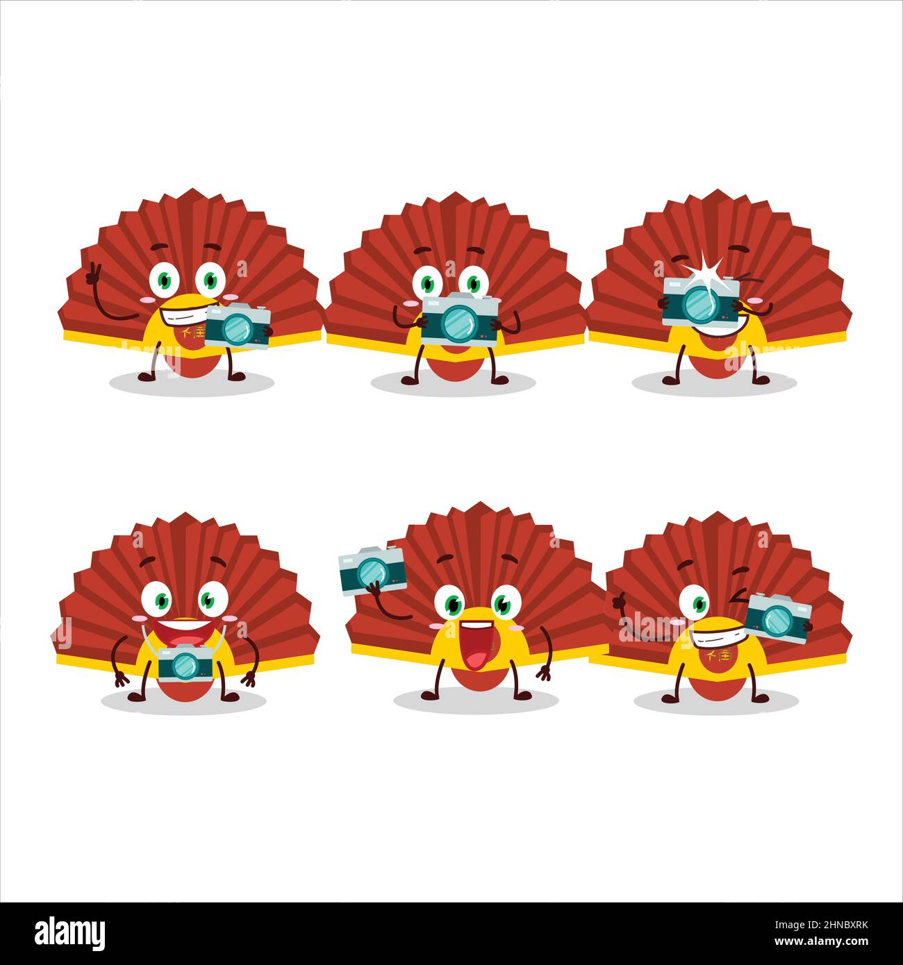 Photographer profession emoticon with red chinese fan cartoon character ...
