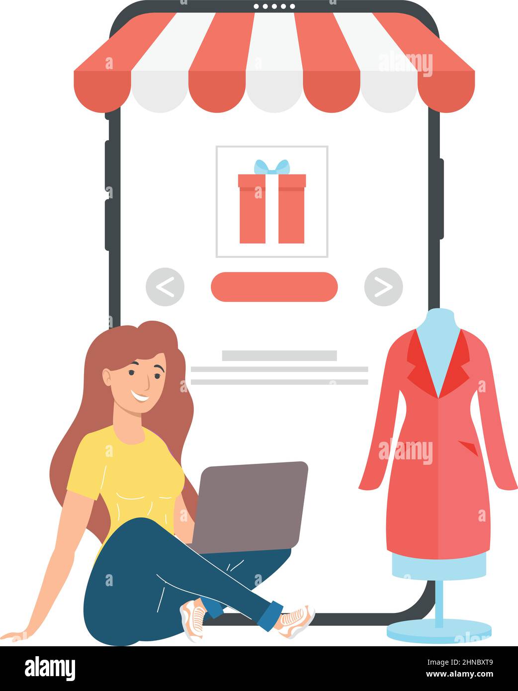 girl using laptop ecommerce technology Stock Vector Image & Art - Alamy