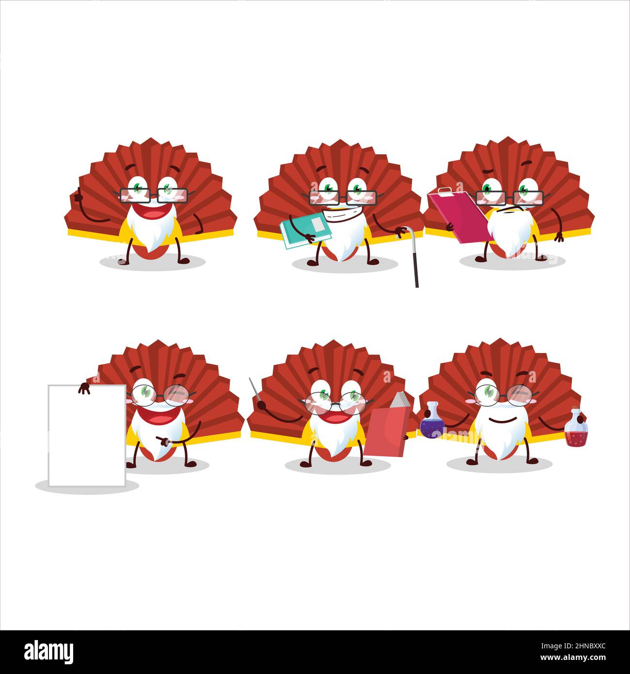 Professor red chinese fan academic cartoon character working on ...