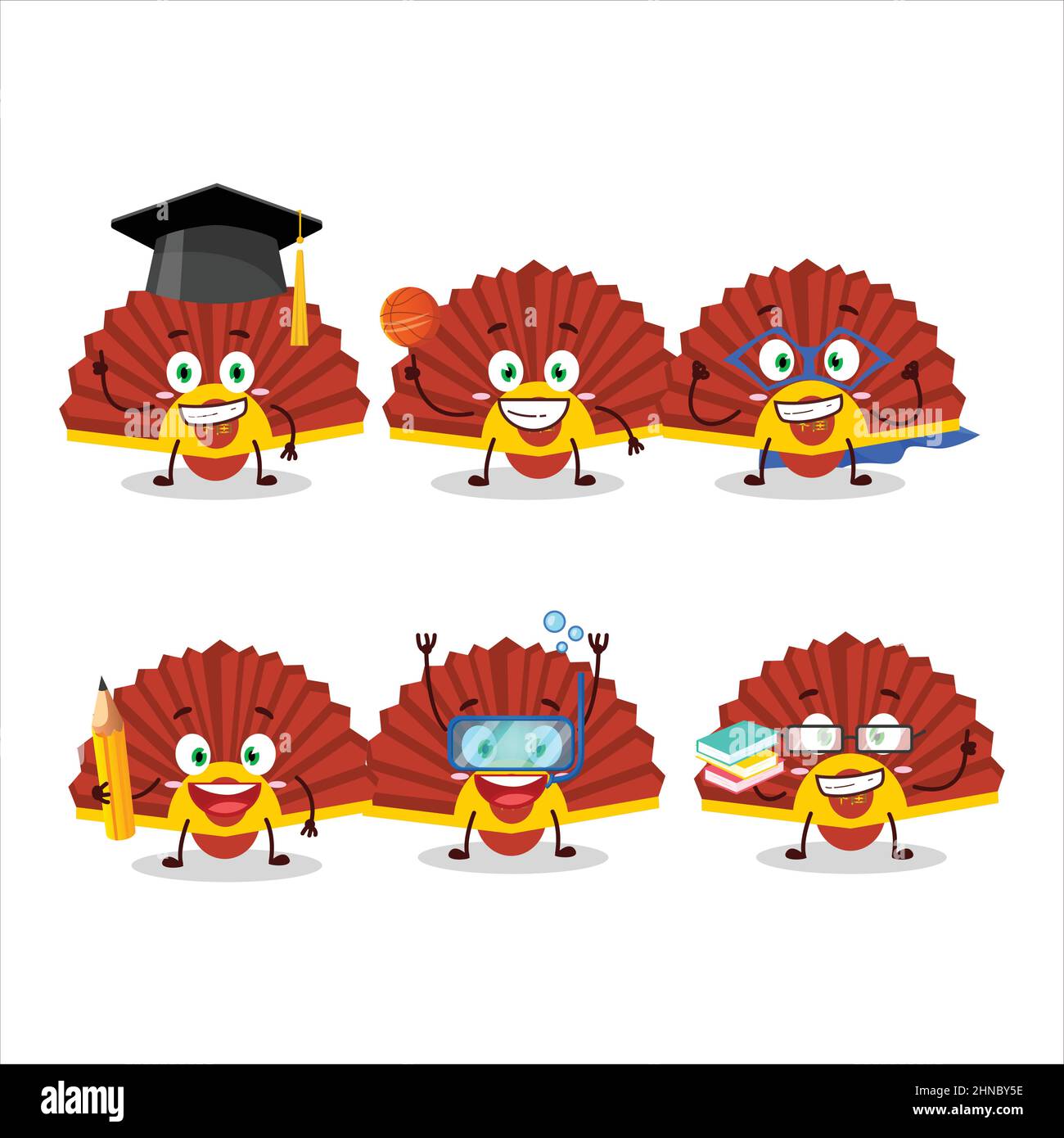School student of red chinese fan cartoon character with various ...
