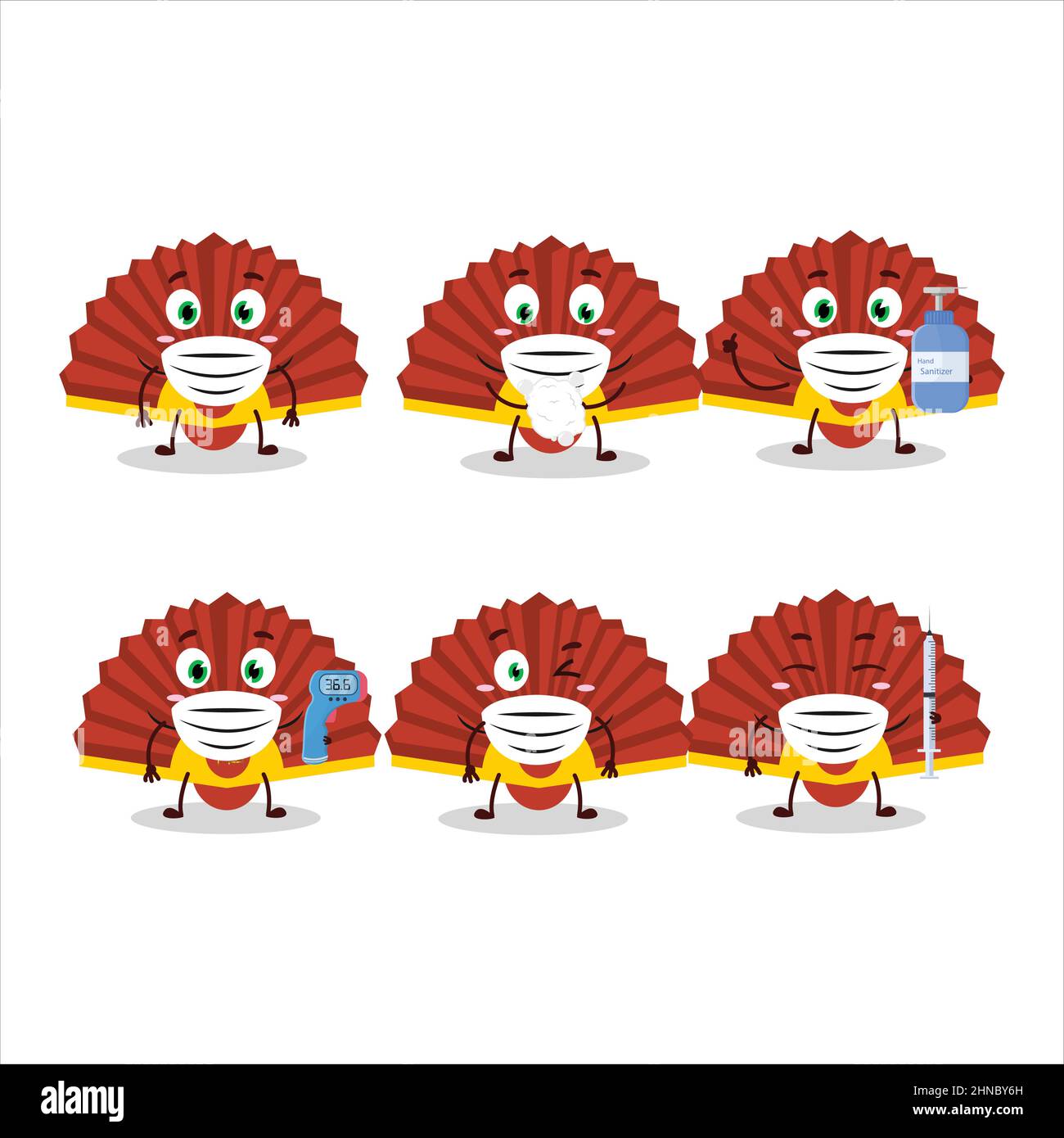 A picture of red chinese fan cartoon design style keep staying healthy ...