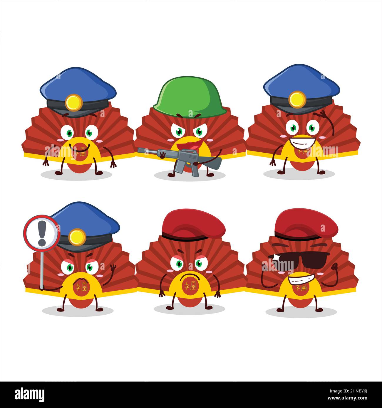 A dedicated Police officer of red chinese fan mascot design style ...