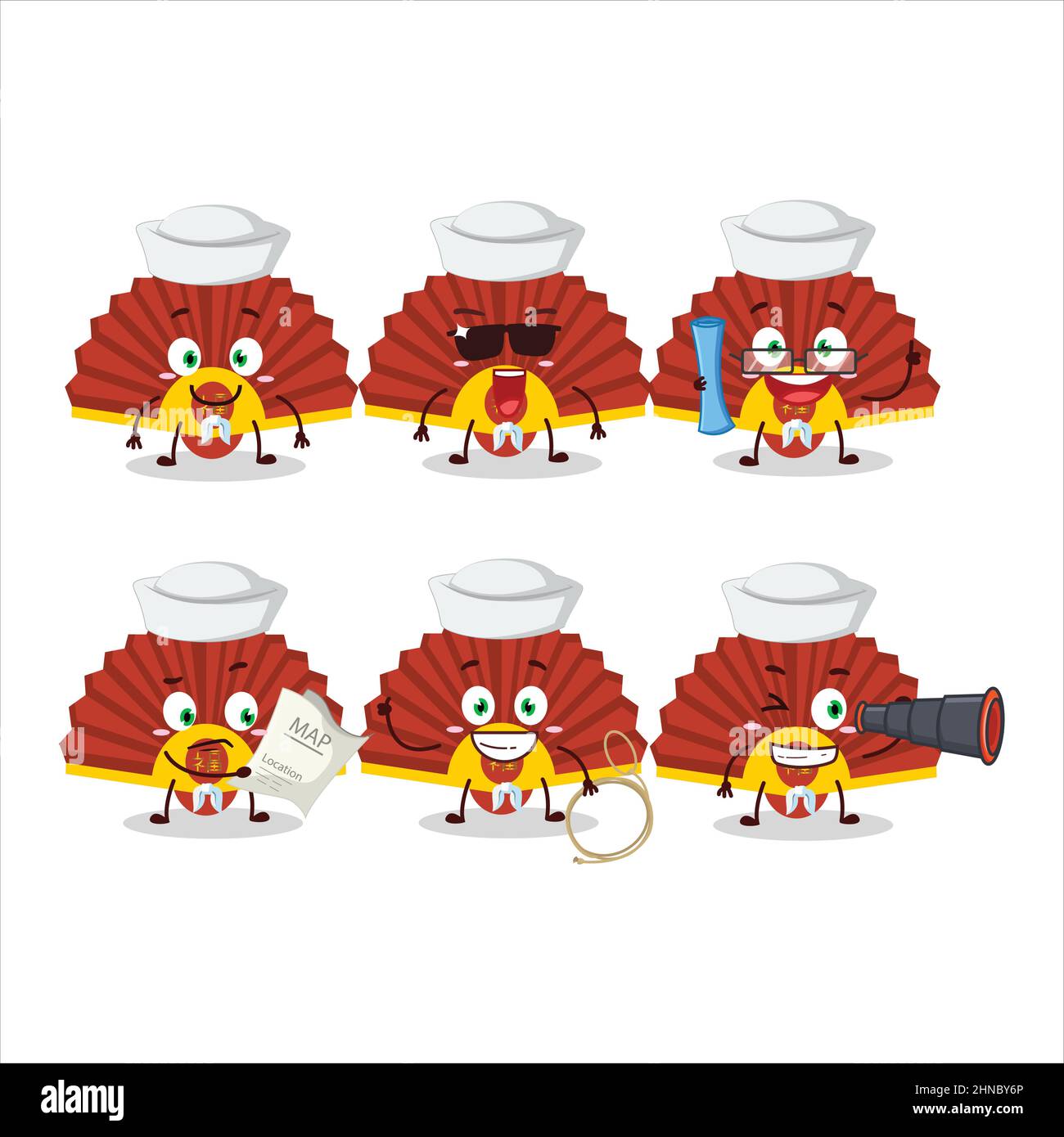 A character image design of red chinese fan as a ship captain with ...