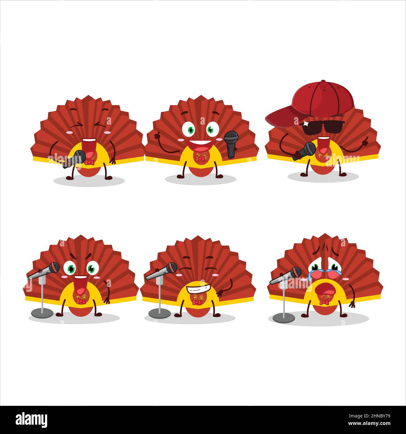 A Cute Cartoon design concept of red chinese fan singing a famous song ...