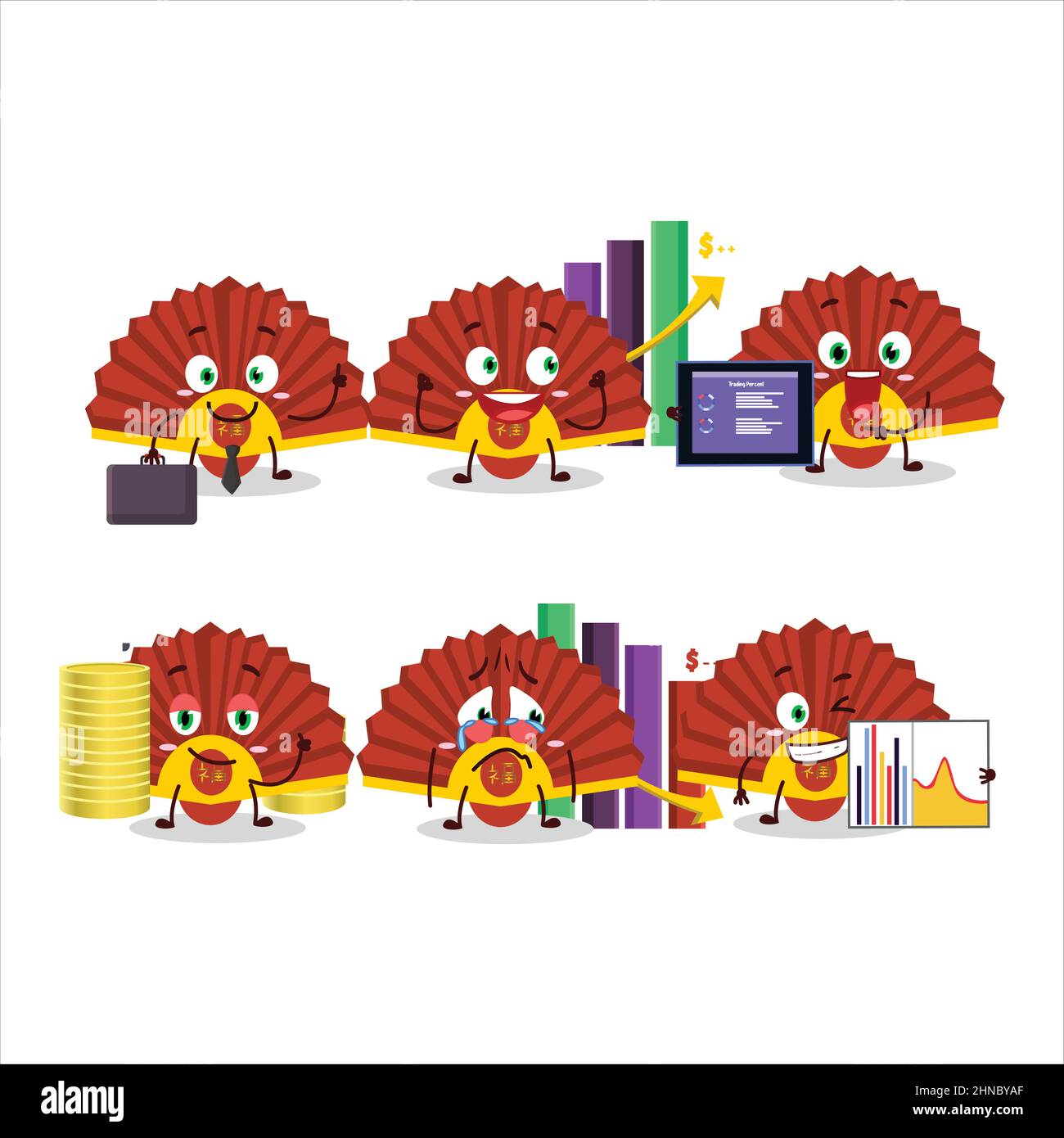 Red chinese fan character designs as a trader investment mascot. Vector ...