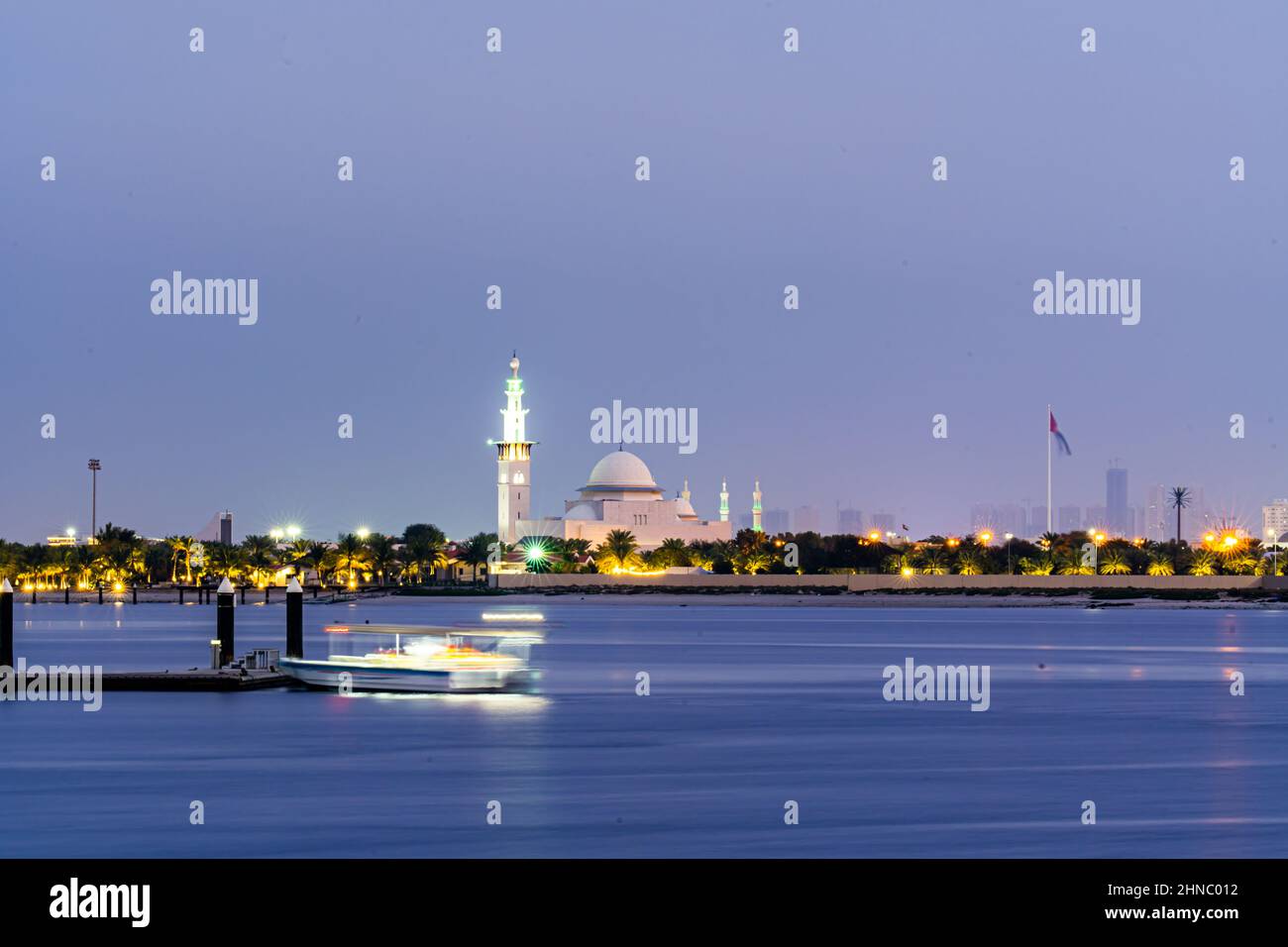 Humaid bin Rashid Al Nuaimi Mosque from Al Zawra Beach in Ajman Stock ...