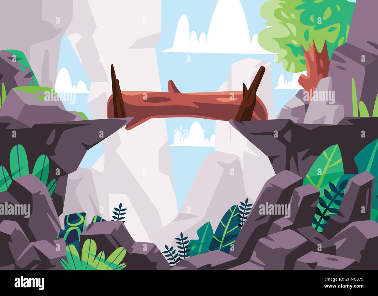 log fall bridges between two cliff scenery nature illustration drawing ...