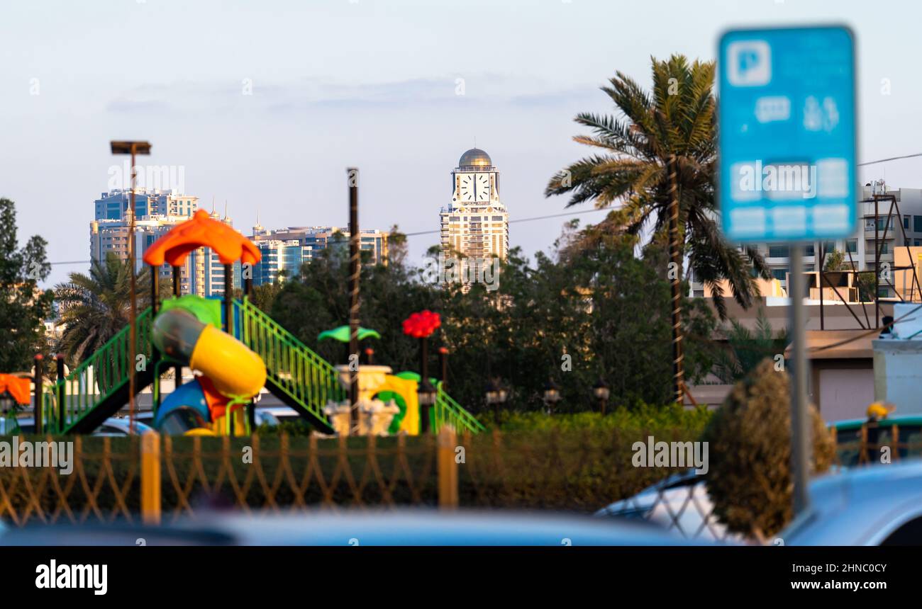Clock tower from the Ajman Corniche area Stock Photo - Alamy